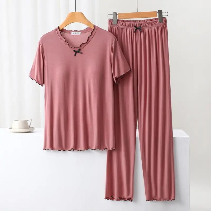 Modal summer v neck in built padded bra lounge set for younger lady – Modalclo